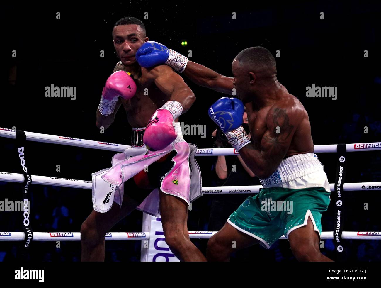 Bruno Tarimo (right) strikes Zelfa Barrett during the IBF Super ...