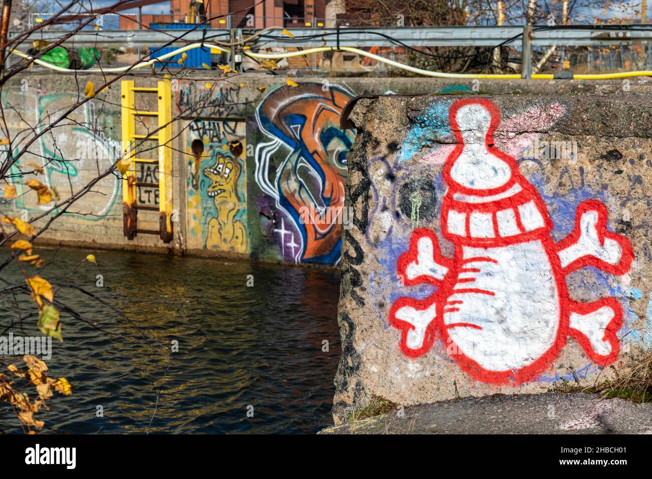 Street art. Graffitis on old port docks in Sompasaari district of ...
