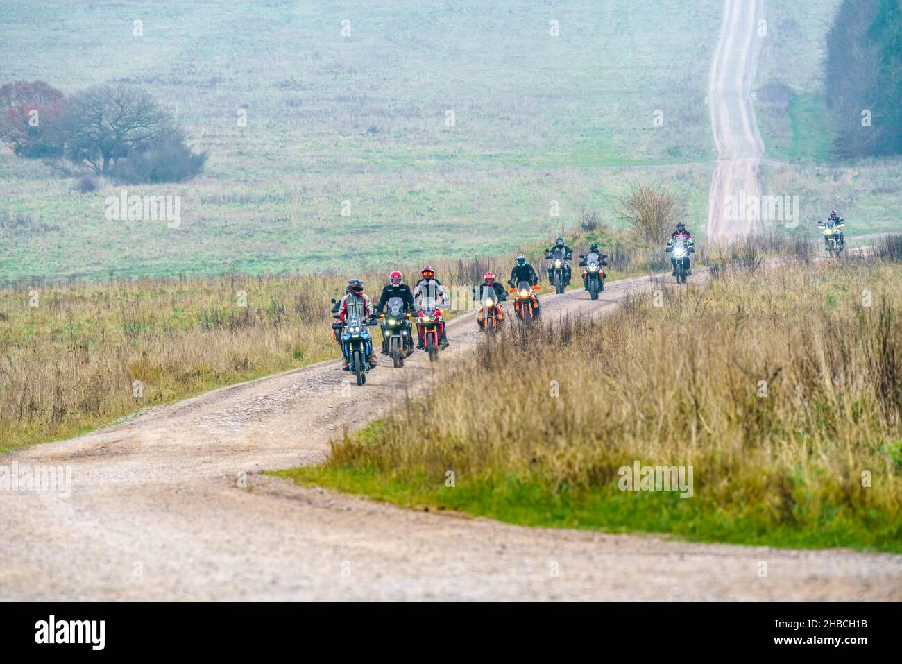 a group of motor cyclists (bikers) riding their off-road motorbikes ...