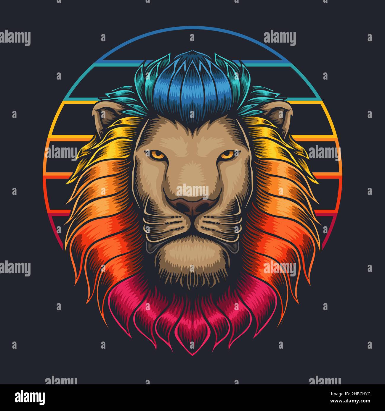 Lion head retro hair color vector illustration Stock Vector Image & Art ...
