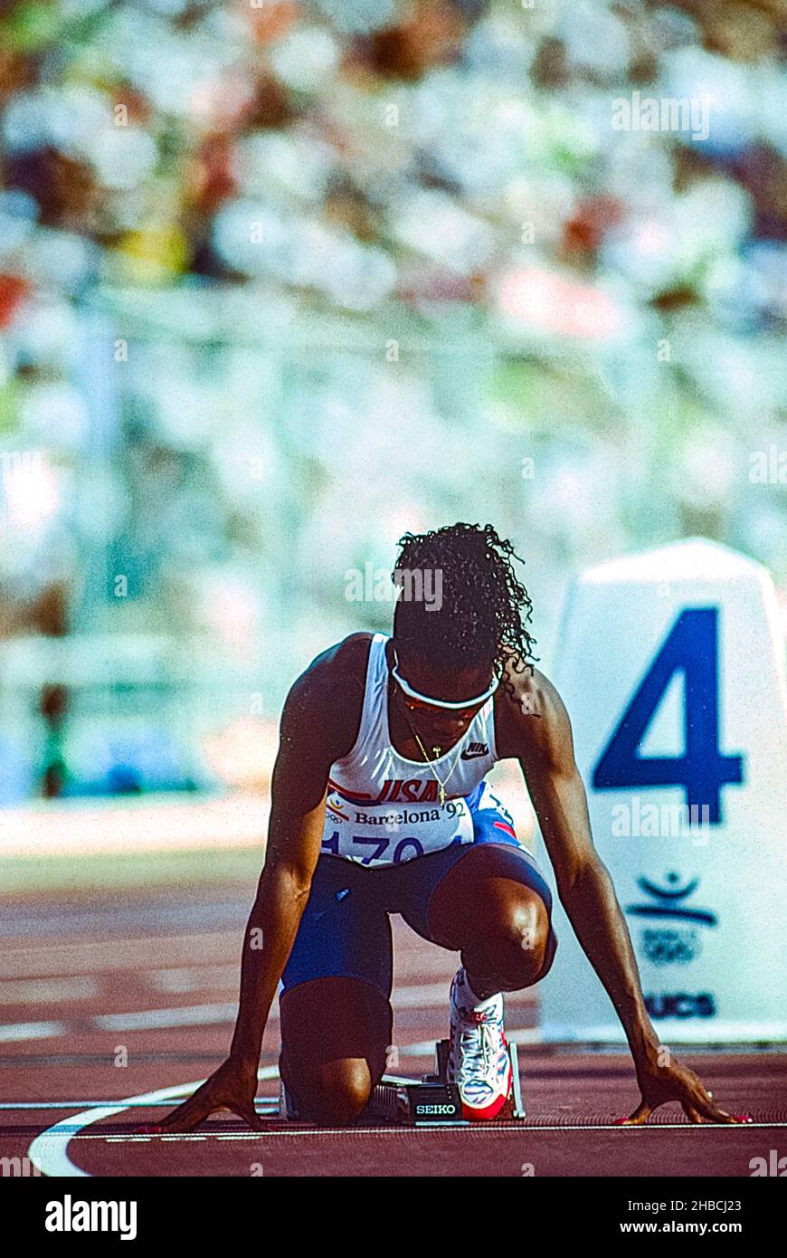 Carlette Guidry (USA) competing in the women's 200m at the 1992 Olympic ...