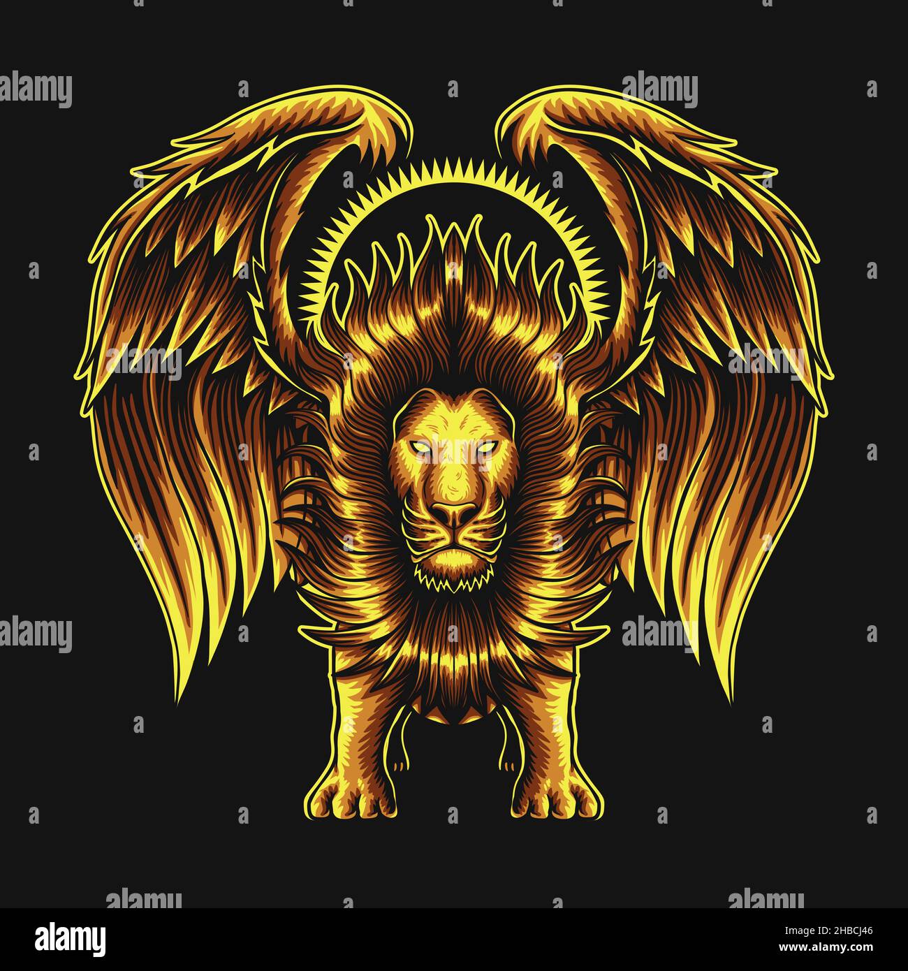Lion with wing gold vector illustration Stock Vector Image & Art - Alamy