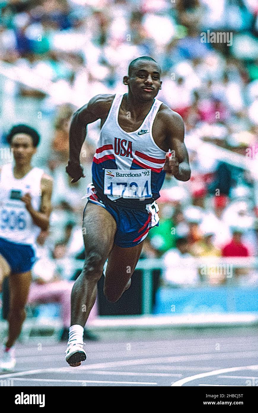Mike Marsh (USA) competing in the men's 200m R1 H10 at the 1992 Olympic ...
