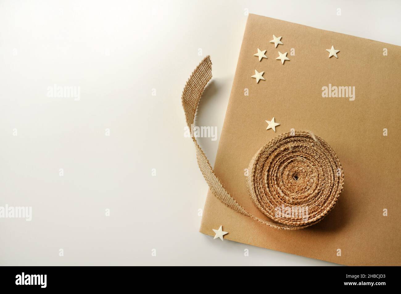 Composition of jute strip and cardboard board. Soft colors. Decoration ...