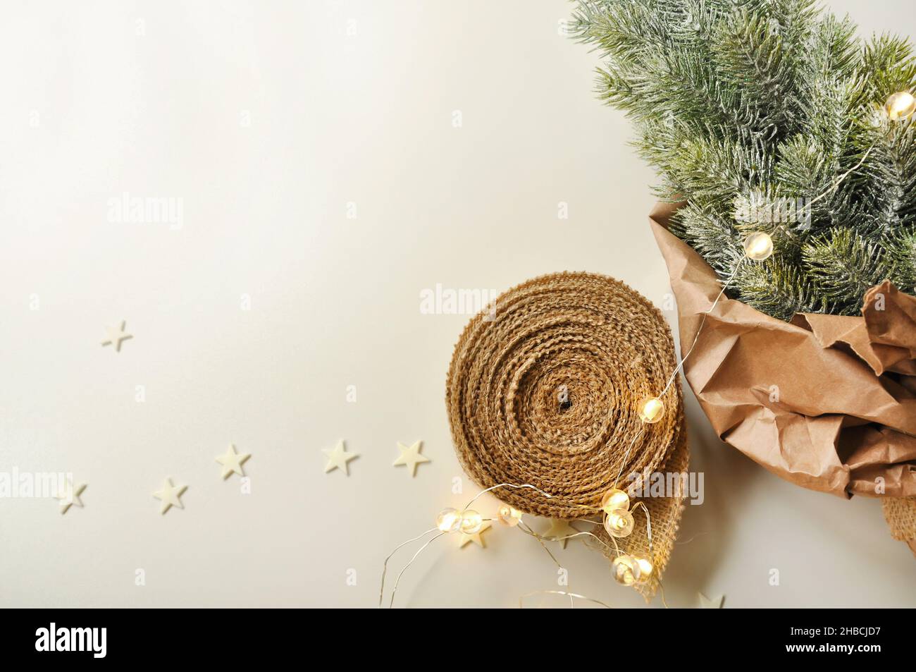 Composition of jute strip and cardboard board. Soft colors. Decoration ...