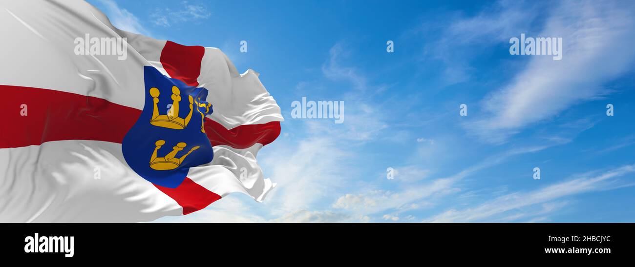 flag of East Anglia at cloudy sky background on sunset. panoramic view ...