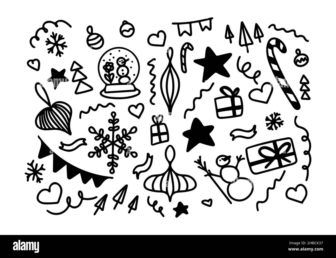 Set of fun doodle winter elements for New Year celebration. Happy ...