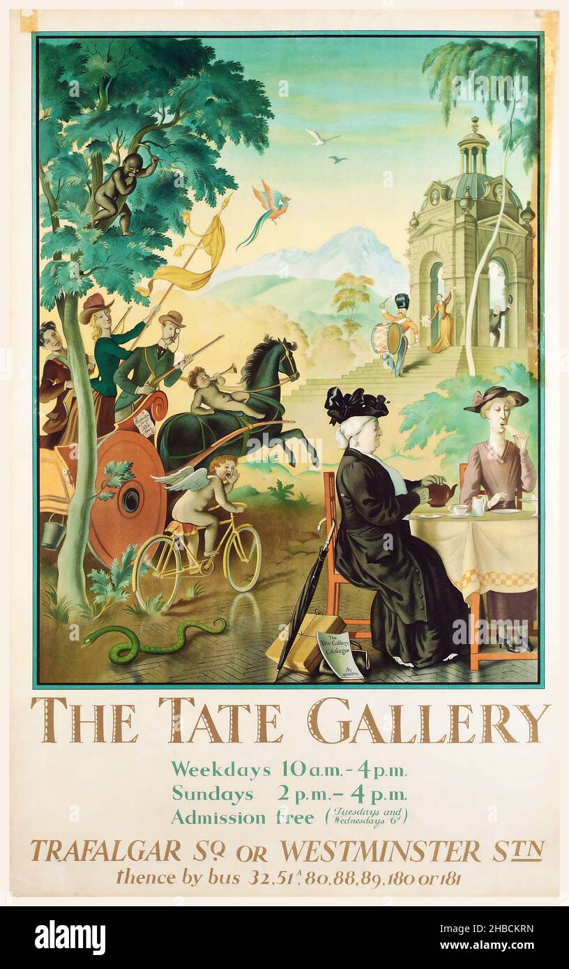 Colour poster advertising how to visit the Tate Gallery by public ...