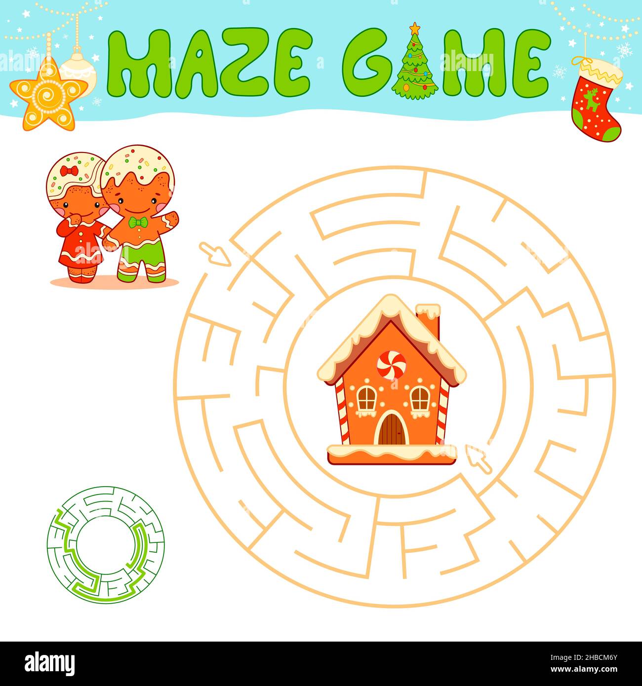 Christmas maze puzzle game for children. Circle maze or labyrinth game ...