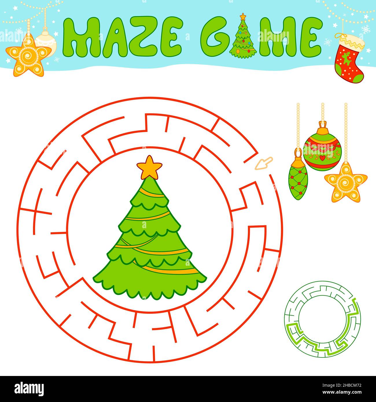 Christmas maze puzzle game for children. Circle maze or labyrinth game ...