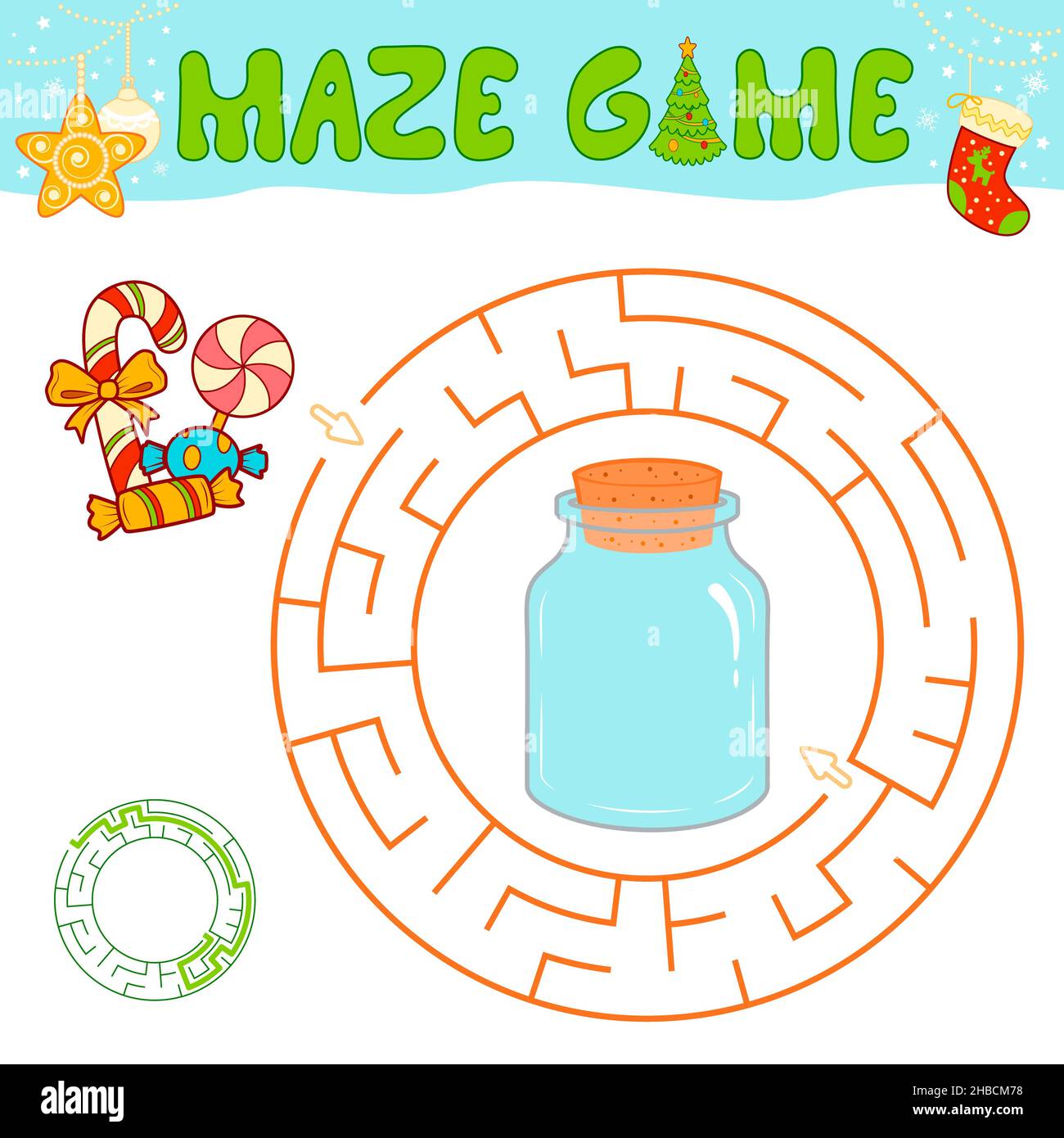 Christmas maze puzzle game for children. Circle maze or labyrinth game ...