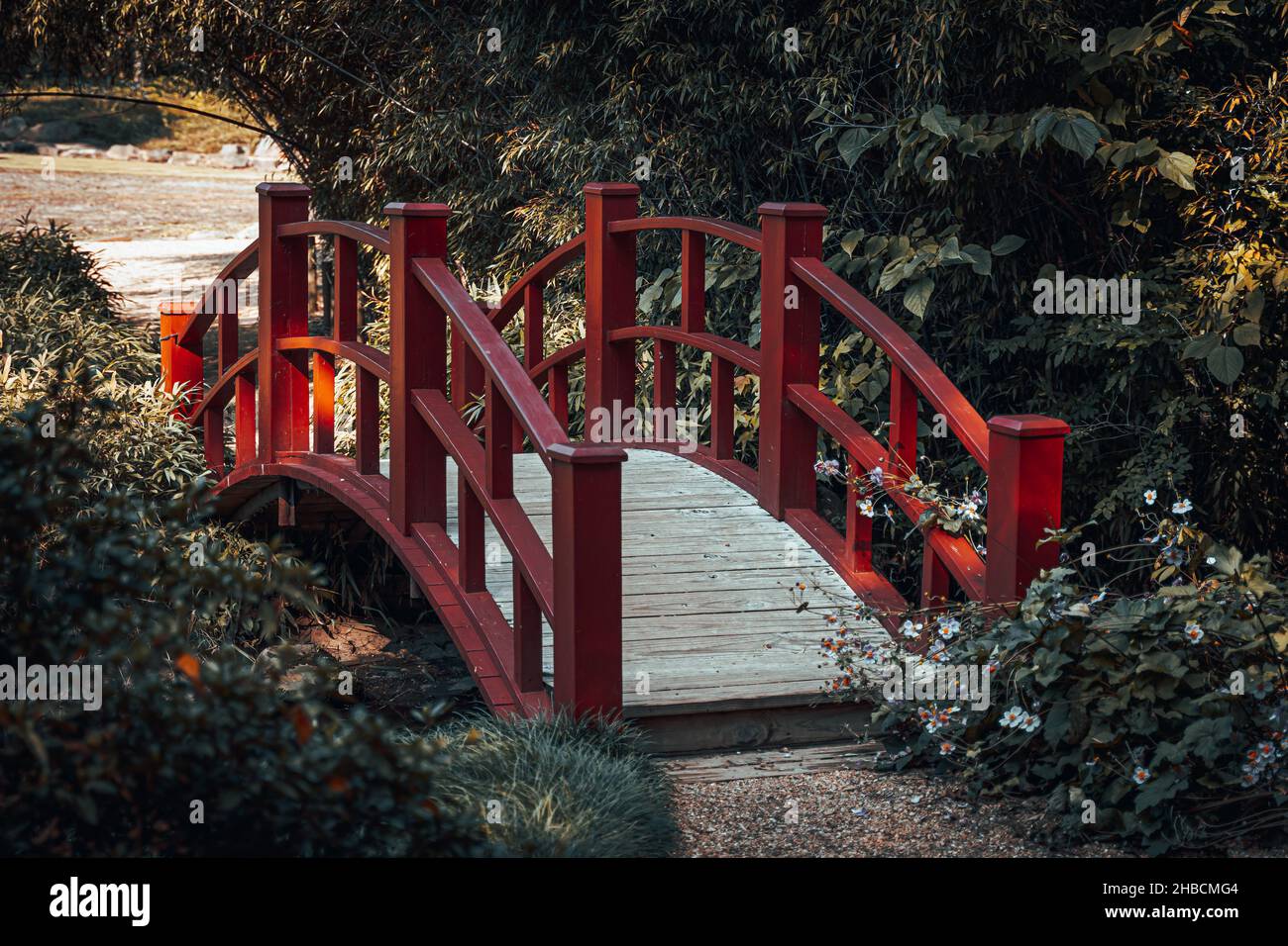 Small bridge with red railing Stock Photo - Alamy