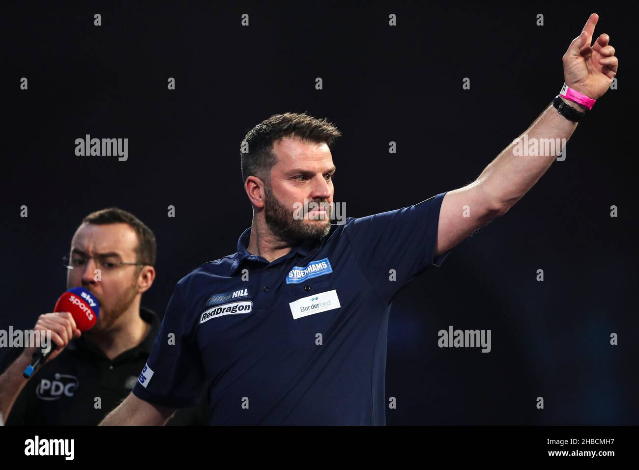 Chas Barstow celebrates after hitting a 180 score during day four of ...