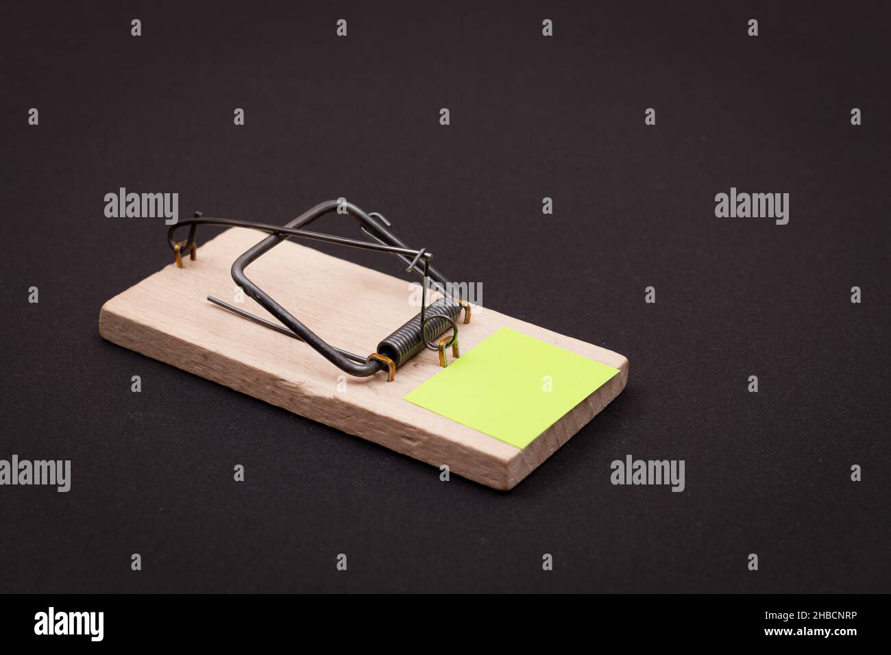 Blank Yellow Sheet of Paper in Wooden Mousetrap - Template. Small Memo ...