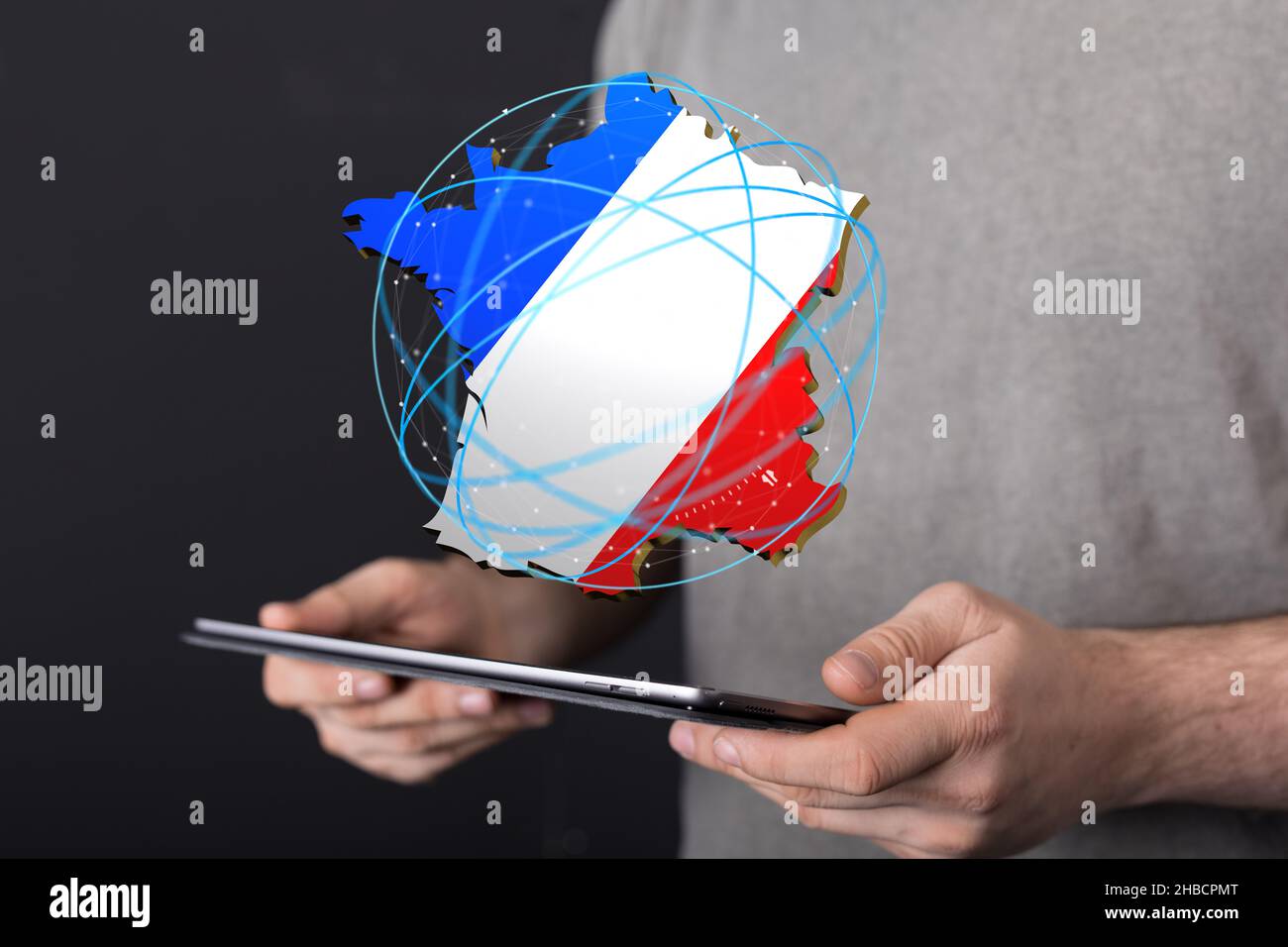 3d rendered France map hovering over a tablet held by a man Stock Photo ...