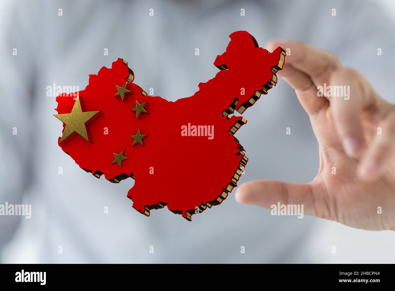 Man's hand touching on 3d rendered China map Stock Photo - Alamy