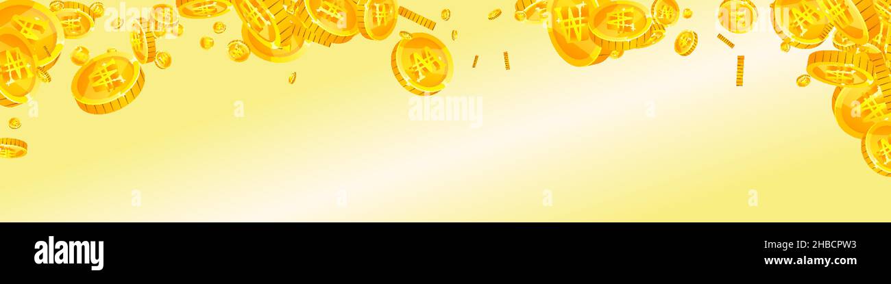 Korean won coins falling. Classic scattered WON coins. Korea money ...
