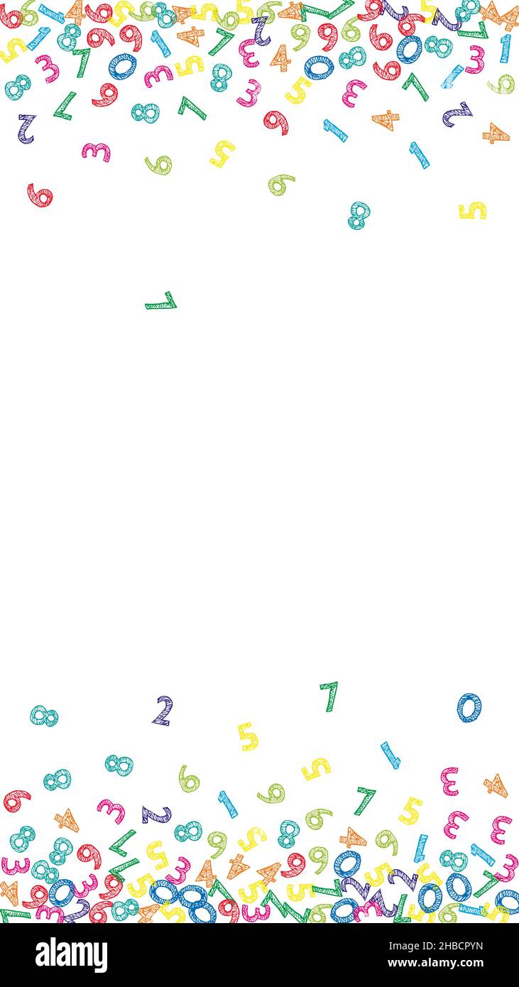 Falling colorful sketch numbers. Math study concept with flying digits ...