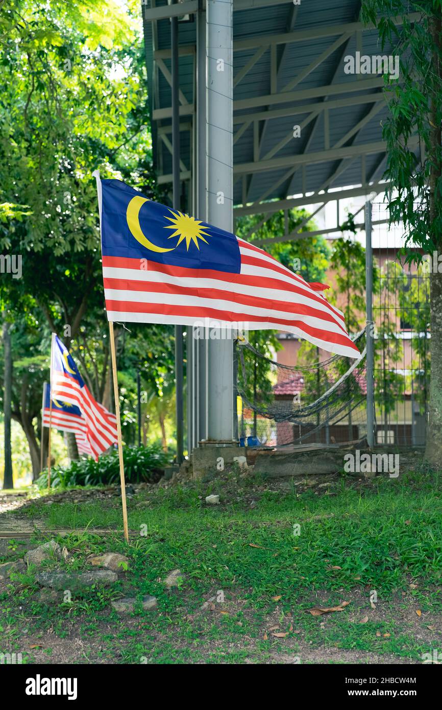 Malaysia flag known as Jalur Gemilang waving on the street due to the ...