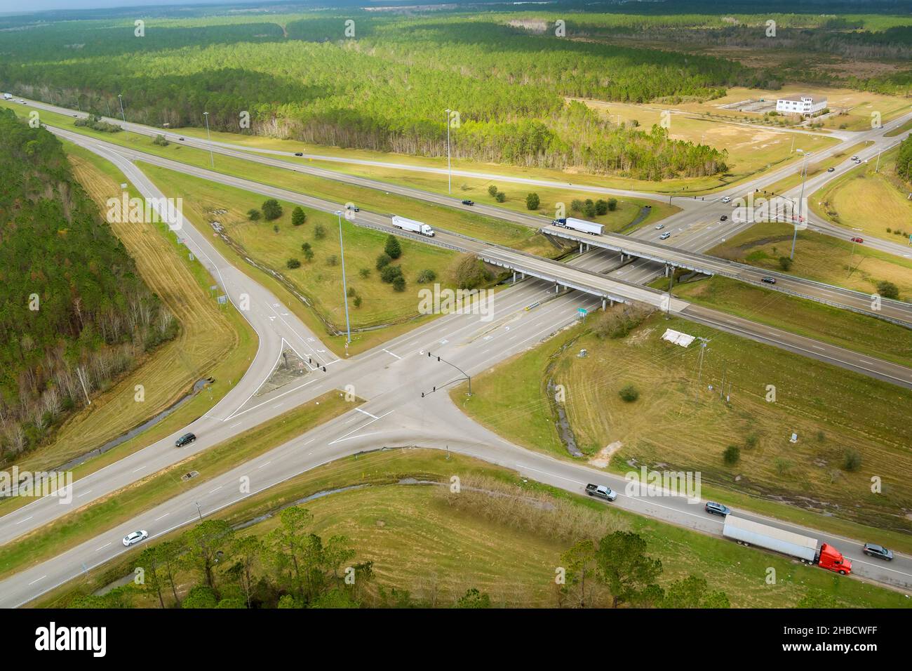 Aerial view interstate I-10 highway road junction near Diamondhead ...