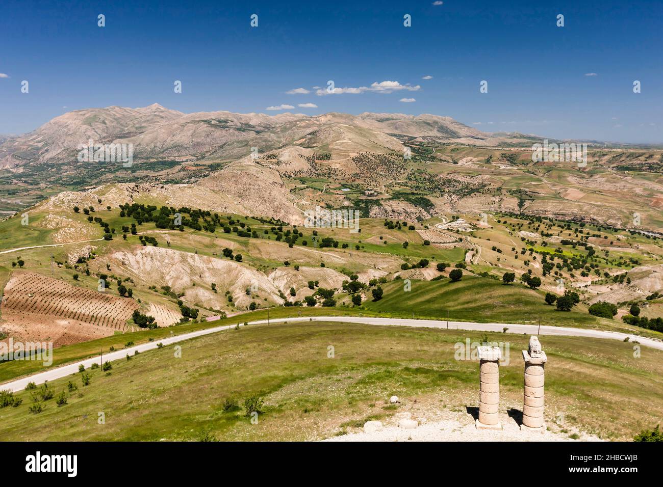 Landscape from Karakus Tumulus, animal statue atop column, royal tomb ...