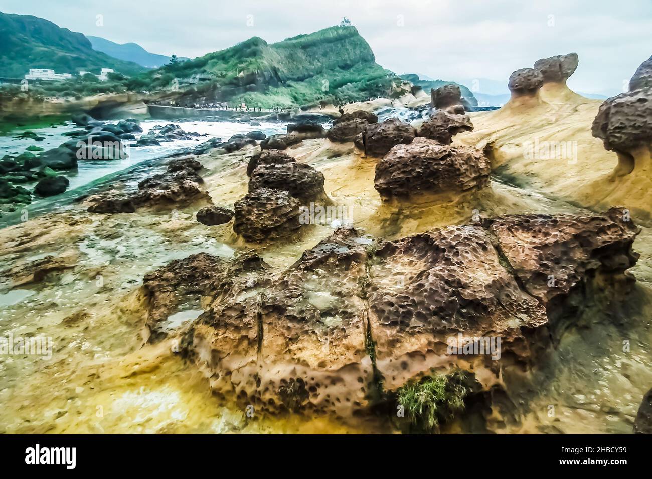 Yehliu Geopark mushroom rock in Taiwan. famous for its sea-erosion ...