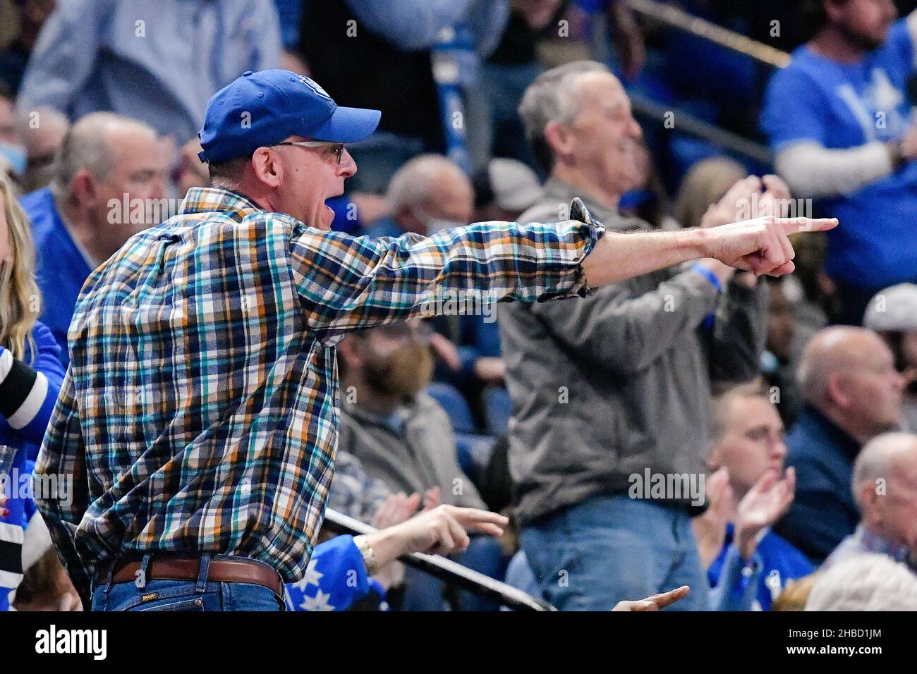 December 18, 2021: A Saint Louis fan reacts to the action on the court ...