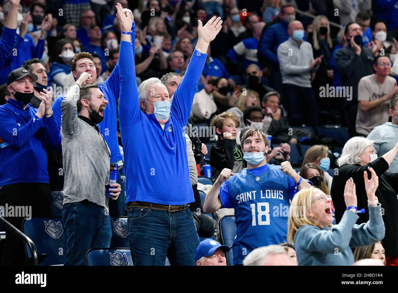 December 18, 2021: Saint Louis Fans celebrate the action on the court ...