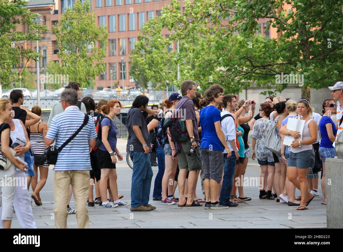 Crowd of happy people standing in queue line at Reichstag entrance in ...