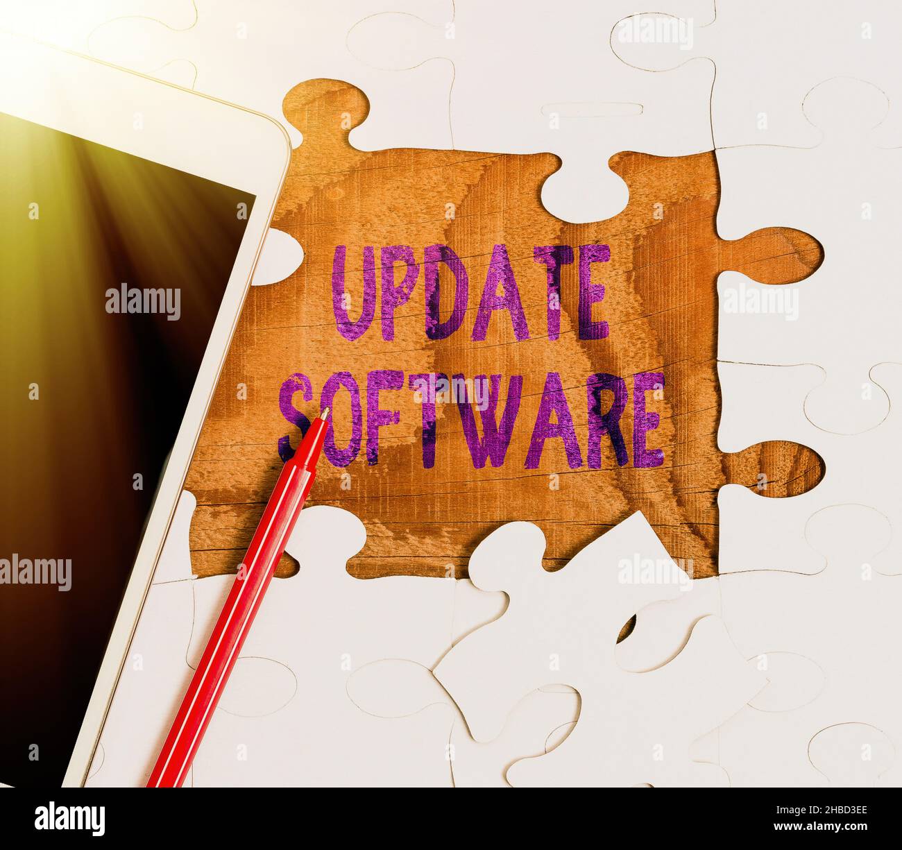 Text caption presenting Update Software. Business showcase replacing program with a newer ...