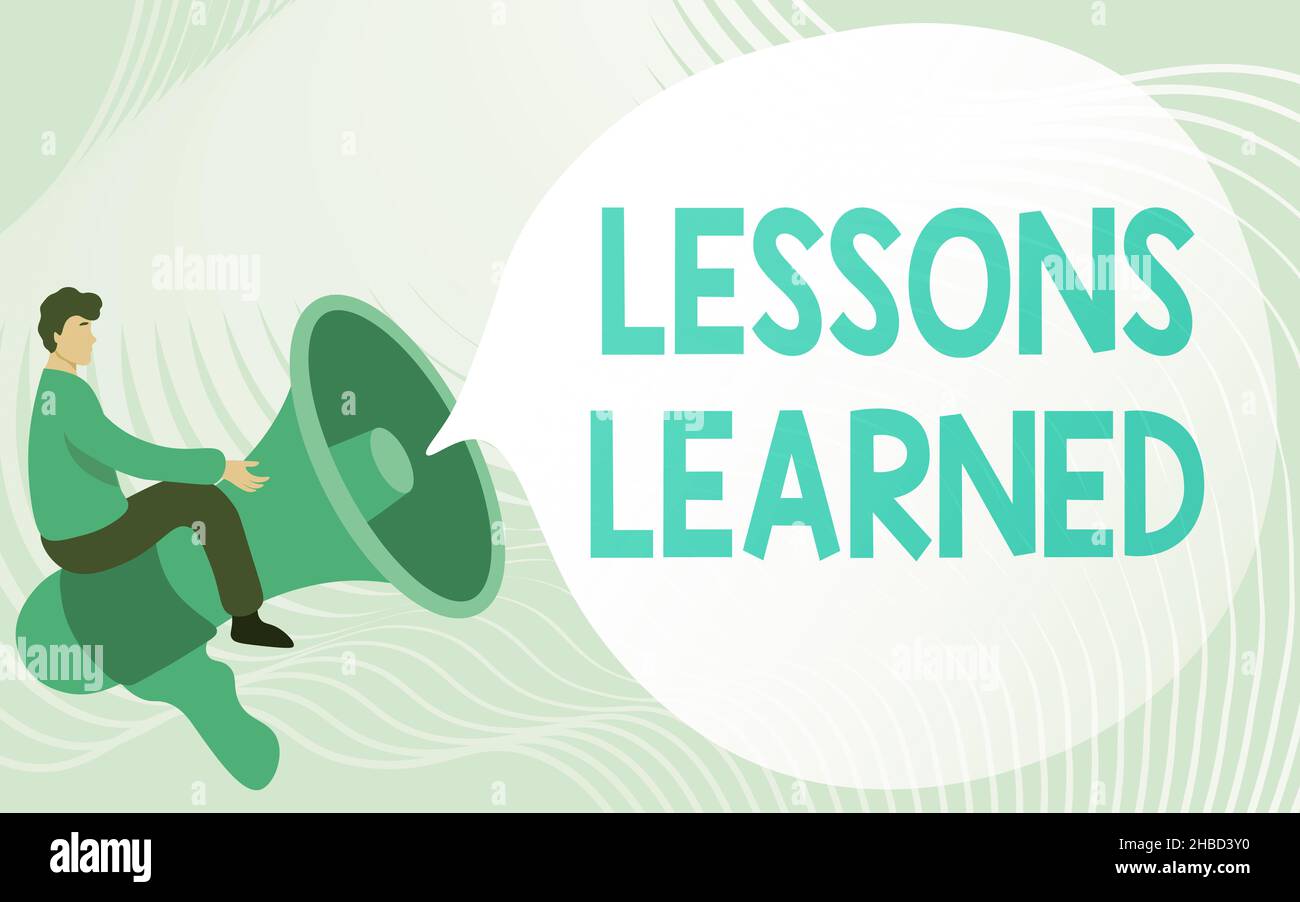 Writing displaying text Lessons Learned. Business idea Promote share and use knowledge derived ...