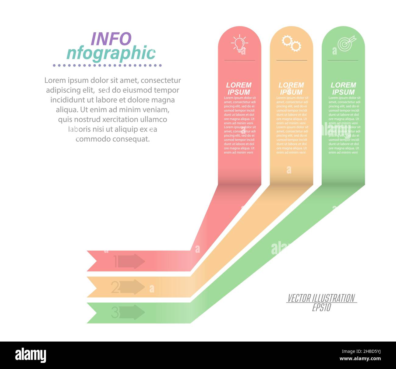 infographics with pictograms. Template of 3 stages of business ...