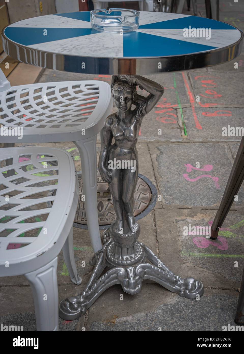 Paris, France - 11 15 2021: Typical bistro terrace table and chair ...