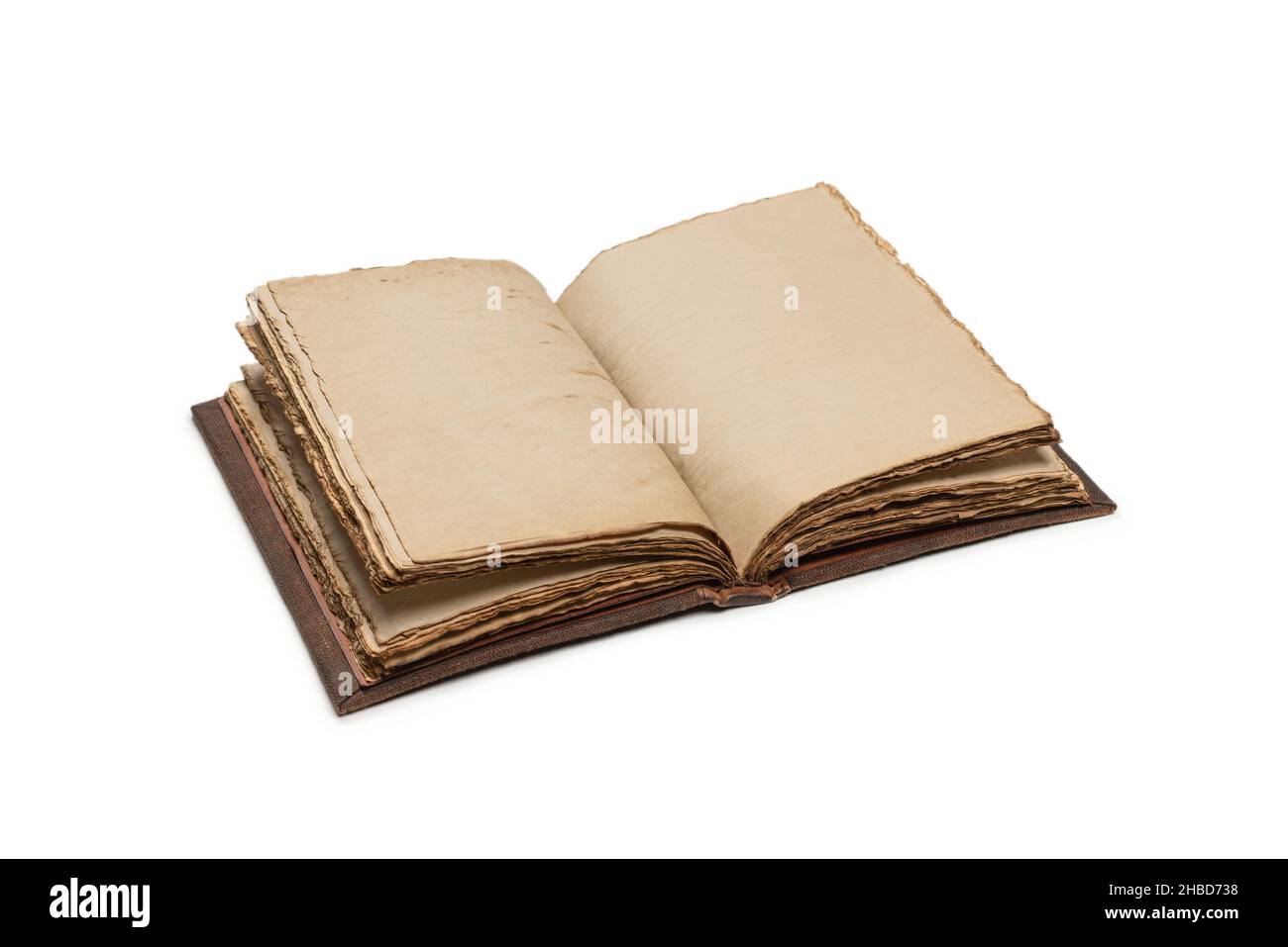 An open empty old notebook isolated on a white background. Copy space ...