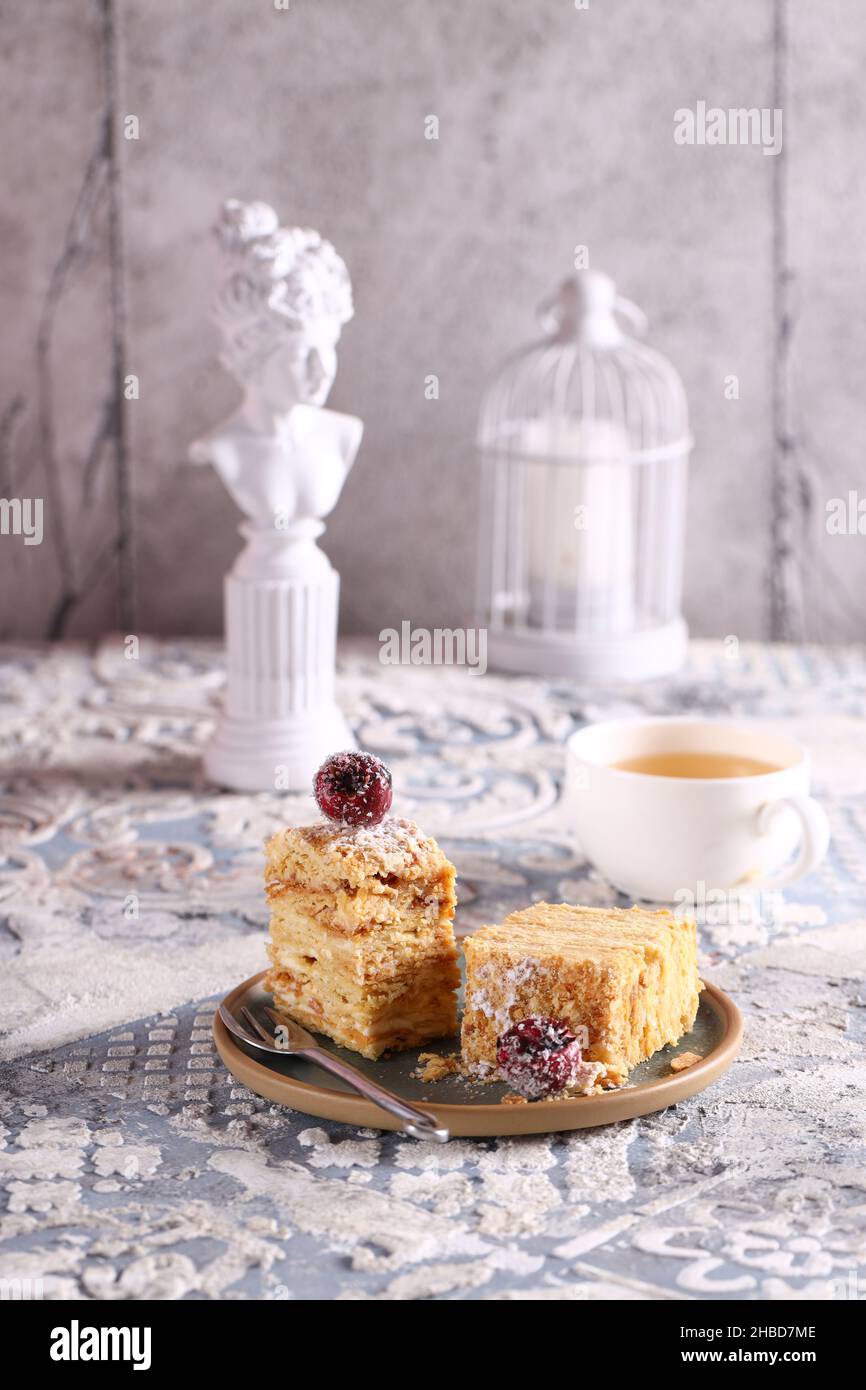 traditional puff cake napoleon dessert Stock Photo - Alamy