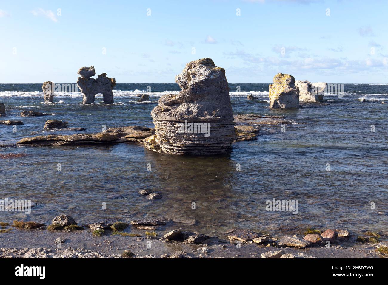 Gotland, Sweden. Famous limestones rauks by the Baltic Sea. Ancient ...