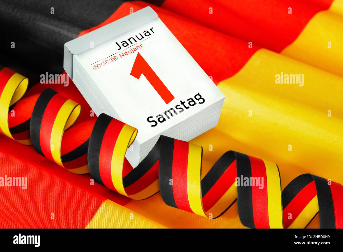 Calendar 2022 Saturday January 1 New Year and German flag with ...
