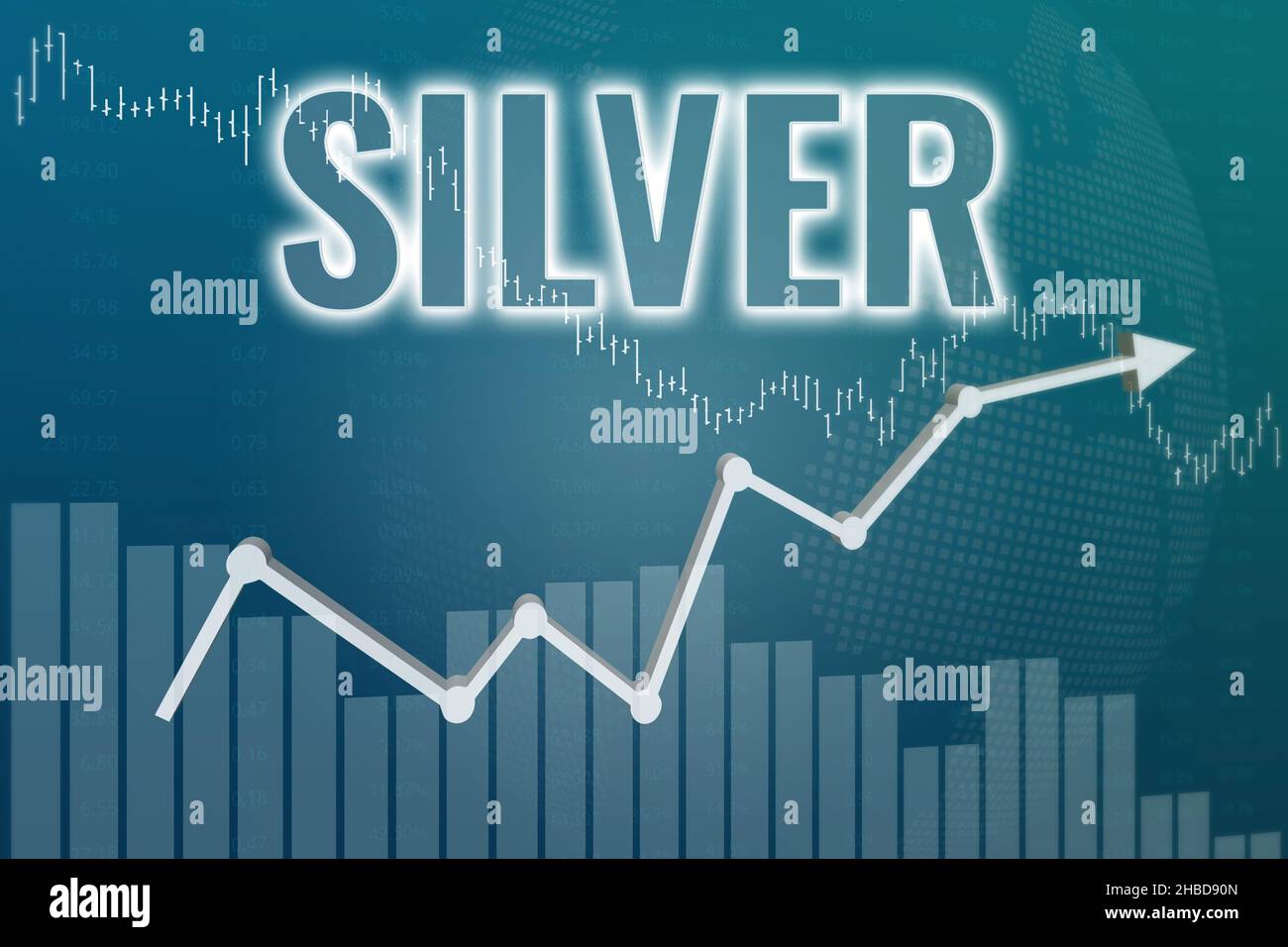 Price change on trading Silver on dark blue finance background from ...