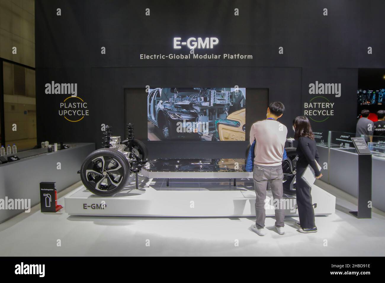 Nov 30, 2021-Goyang, South Korea-Visitors look KIA E-GMP system about ...