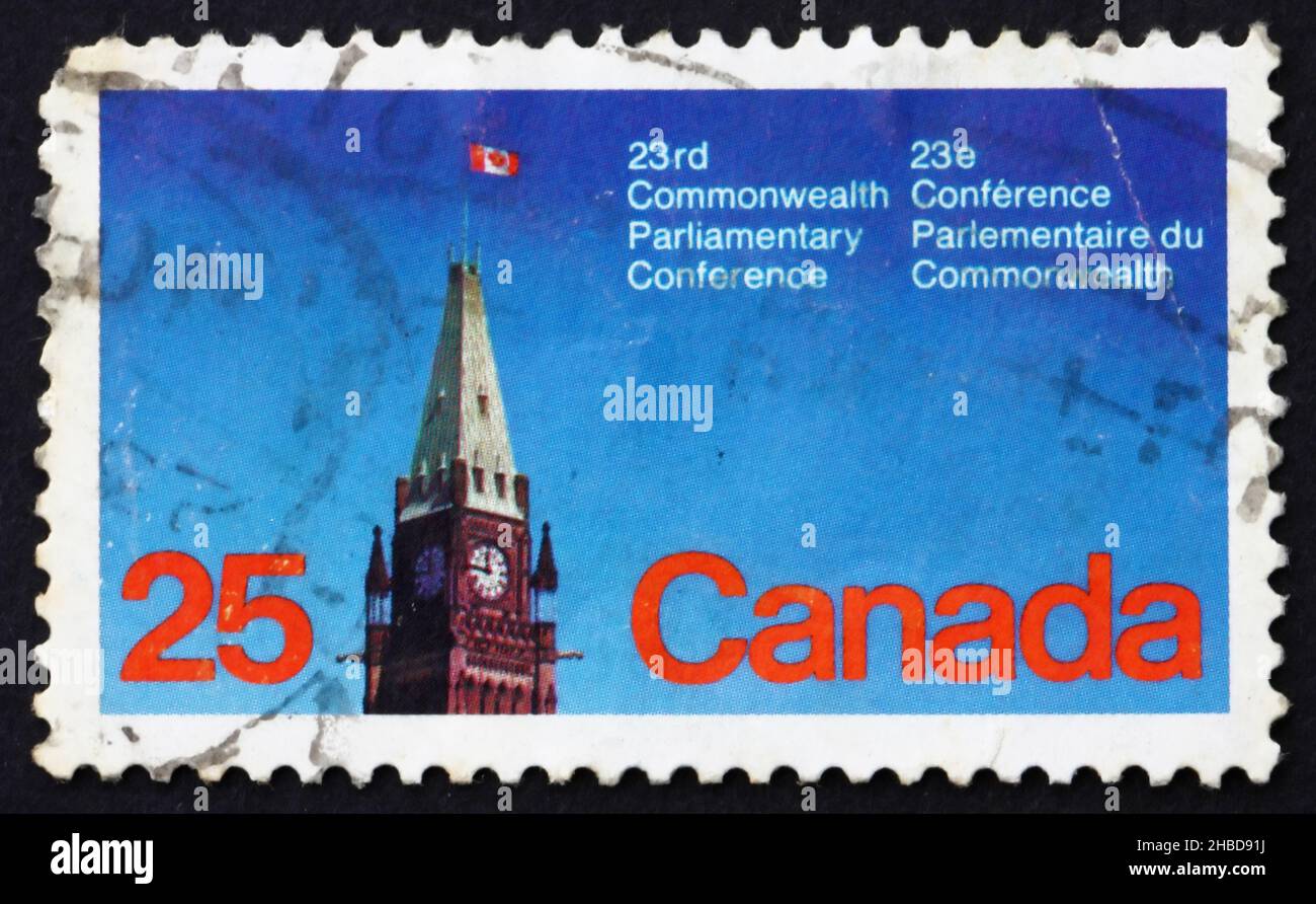CANADA - CIRCA 1977: a stamp printed in the Canada shows Peace Tower ...