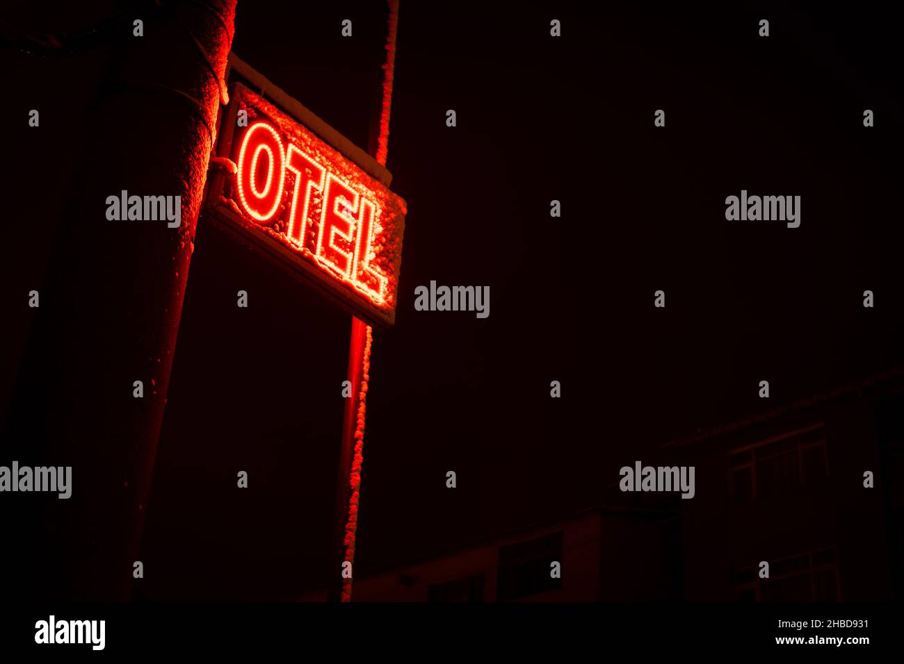 Hotel sign board red letters in turkish language-Otel. background image ...