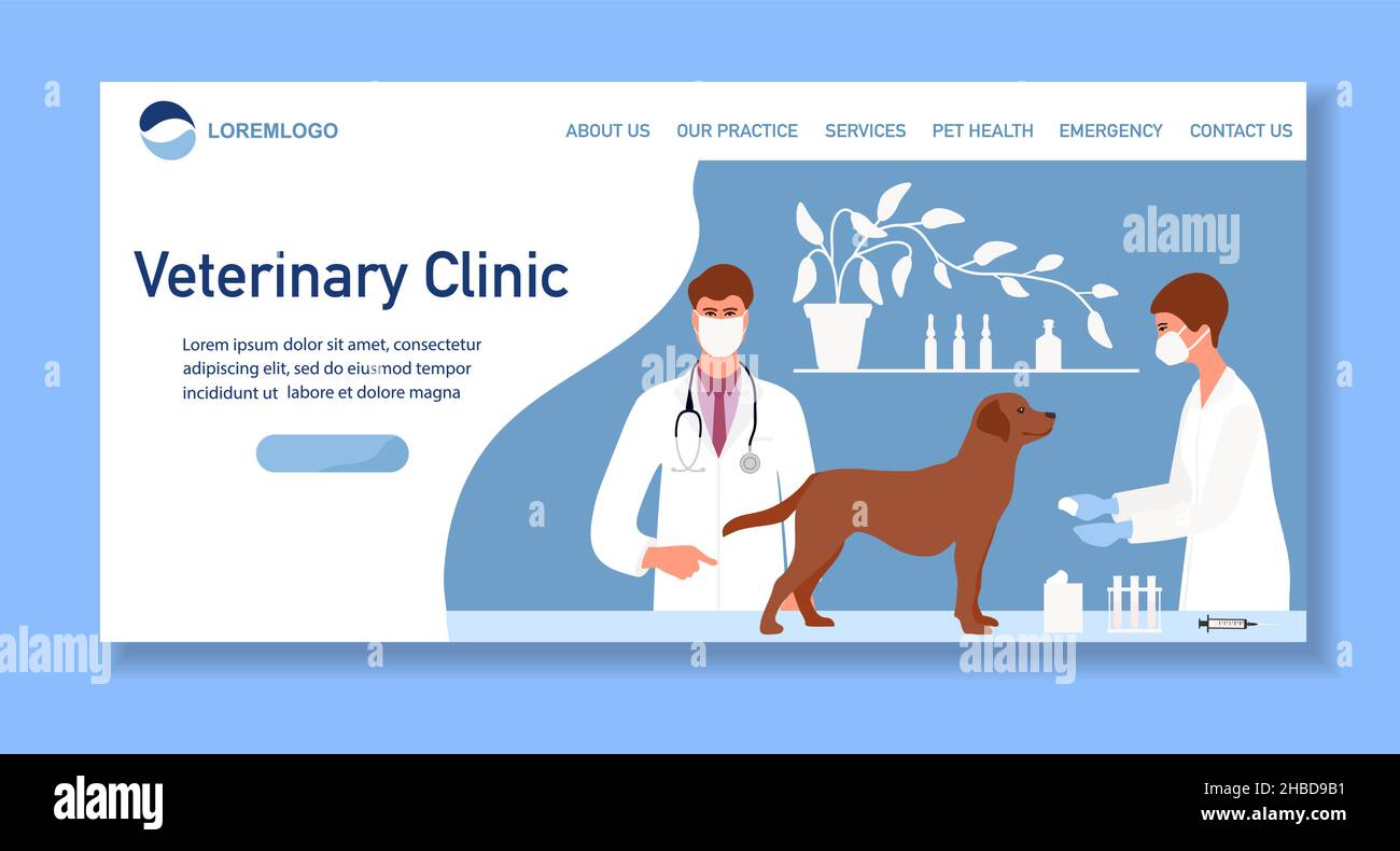 Vector illustration Visit to doctor with dog. Veterinary clinic ...
