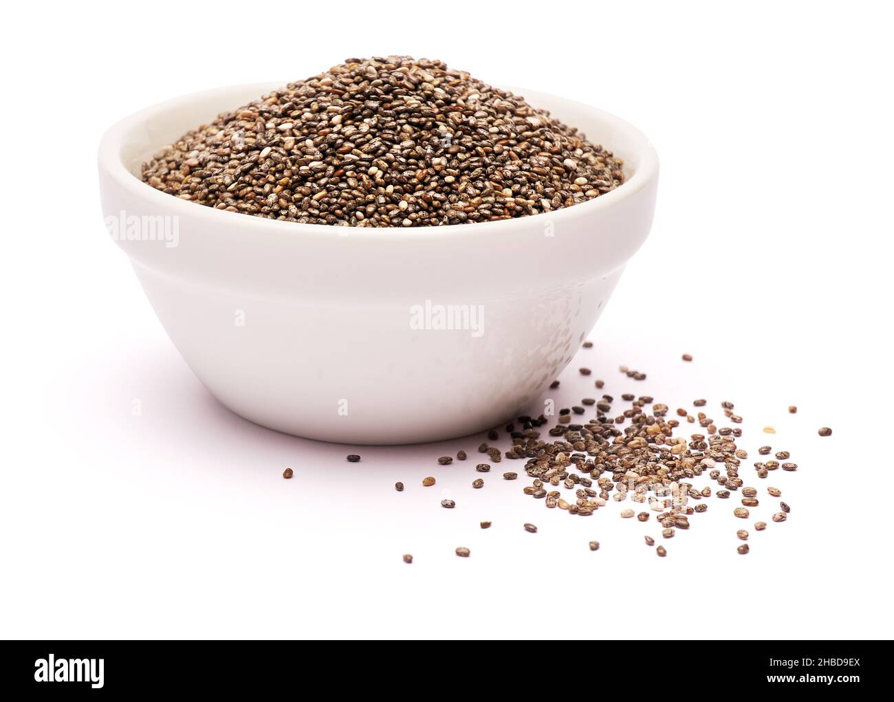 Ceramic bowl of organic natural chia seeds close-up isolated Stock ...