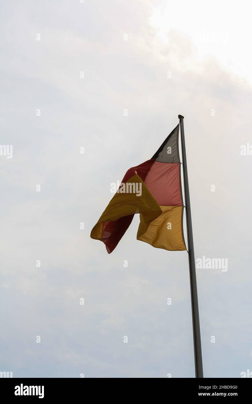 Close up of national flag of Germany on Reichstag rooftop in summer ...