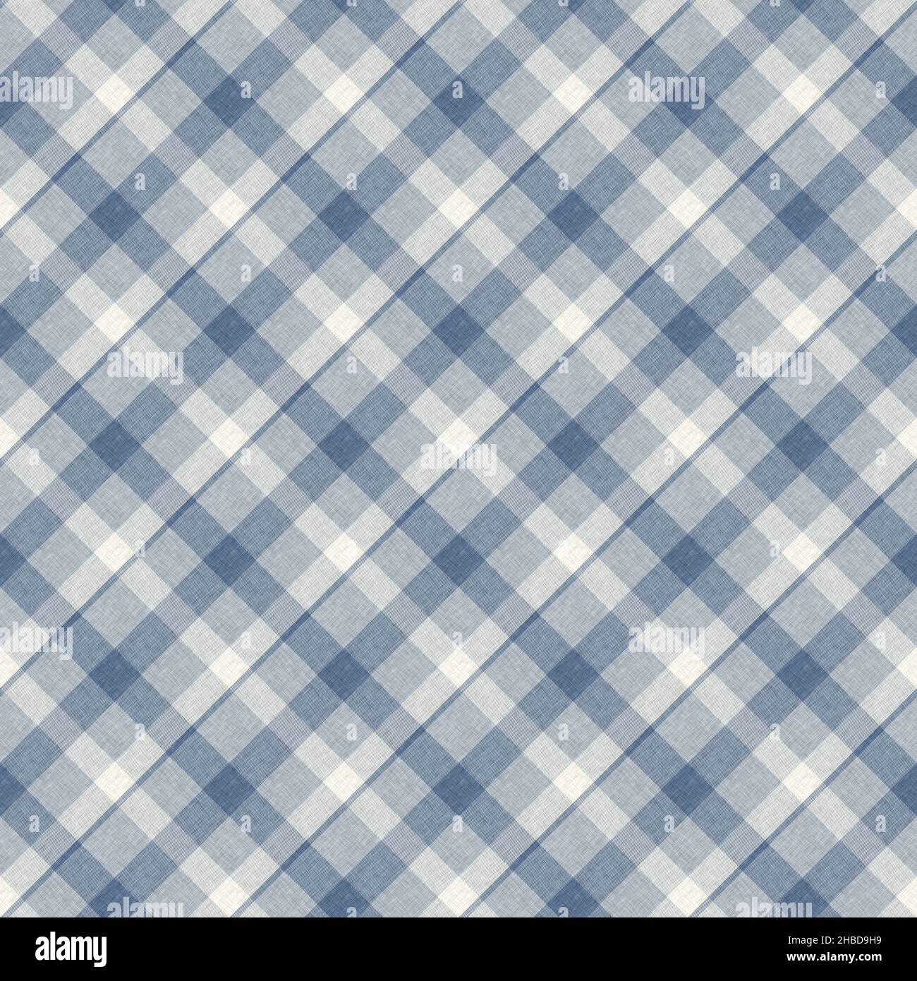 French farmhouse woven blue plaid check seamless linen pattern. Rustic ...