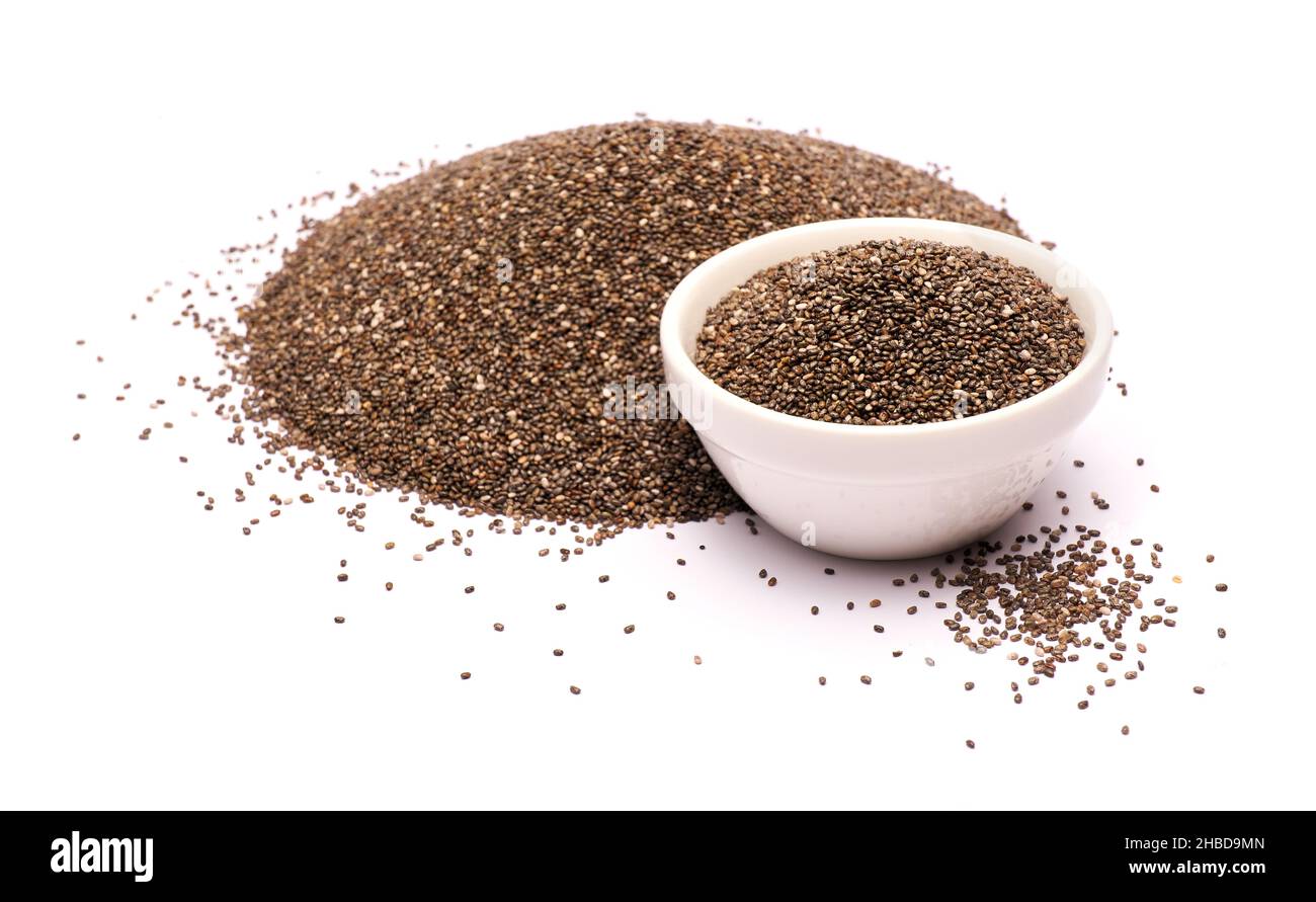 Ceramic bowl of organic natural chia seeds close-up isolated Stock ...