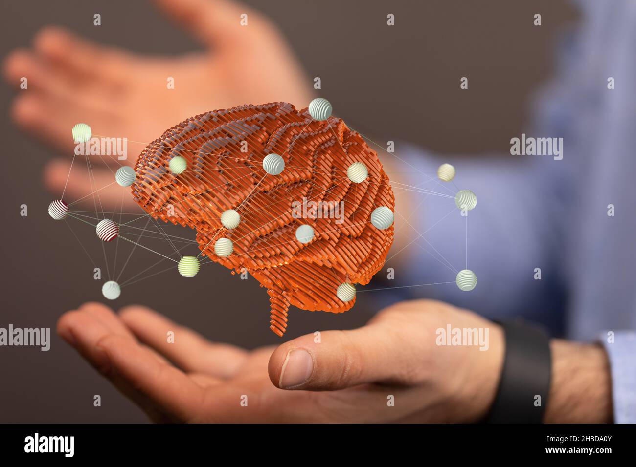 The 3D rendering of the human brain on the person's hand Stock Photo ...