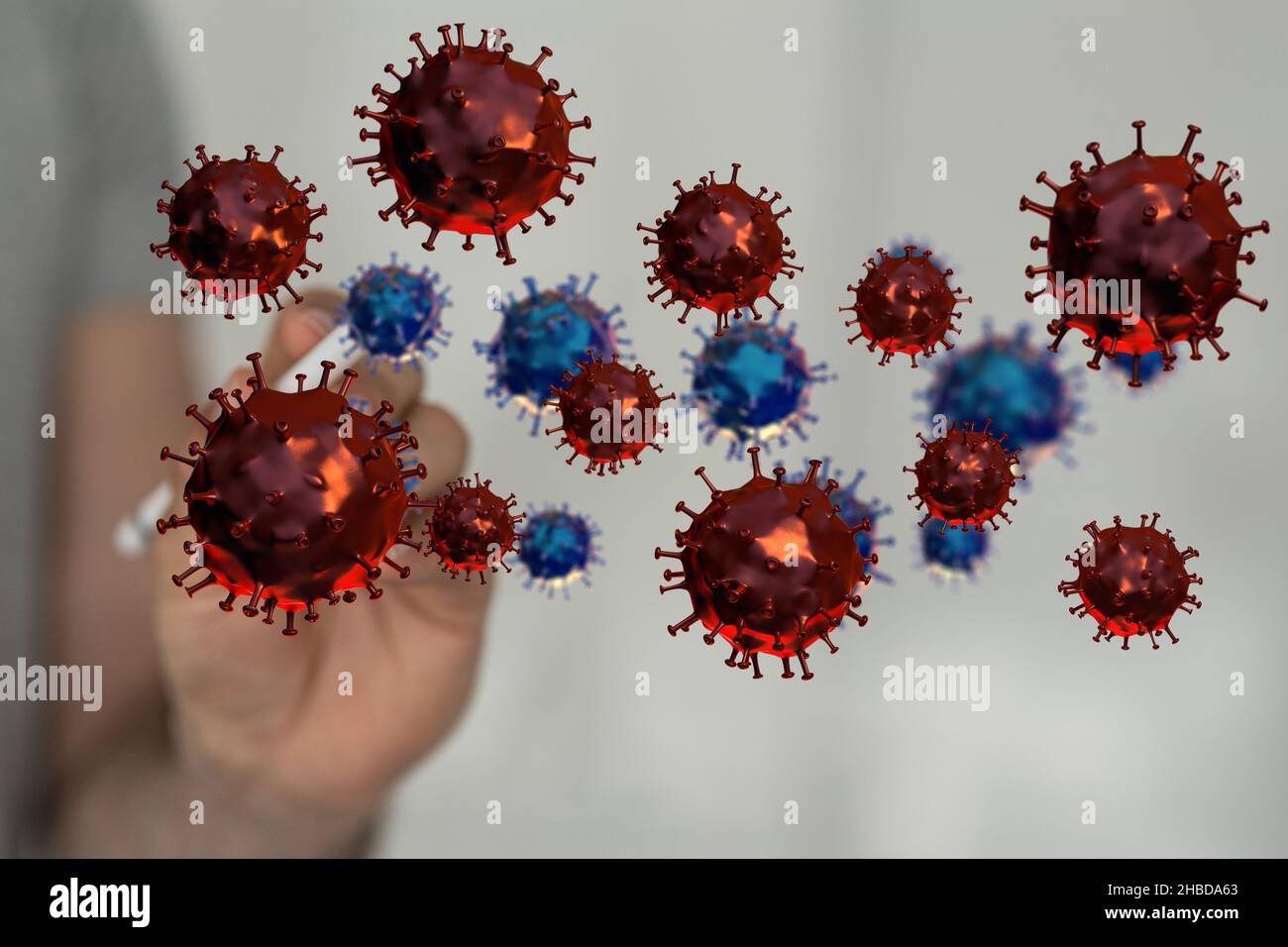 A 3D rendering of the viruses on a background of a man Stock Photo - Alamy