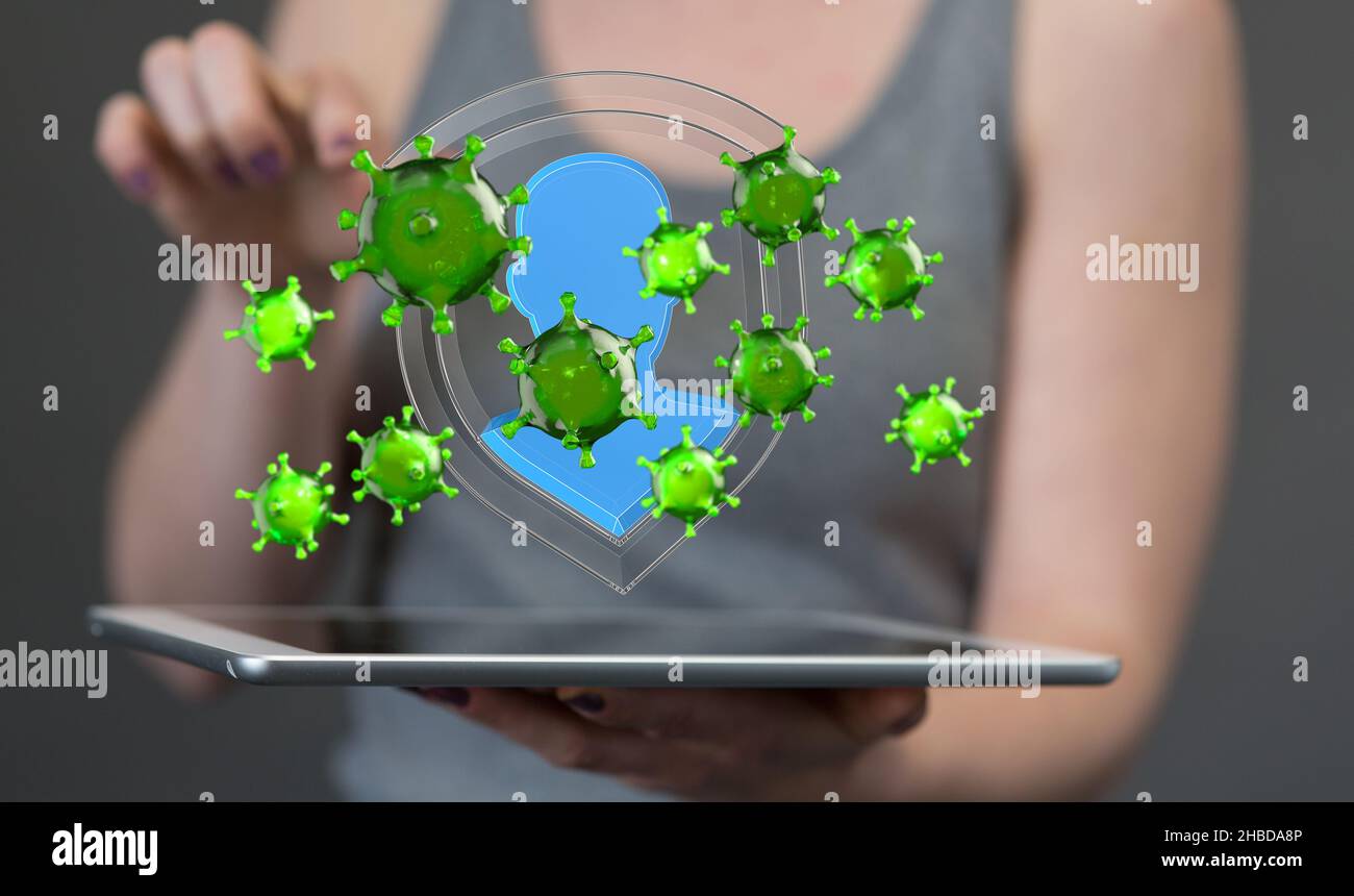 A 3D rendering of the viruses on a background of a man Stock Photo - Alamy