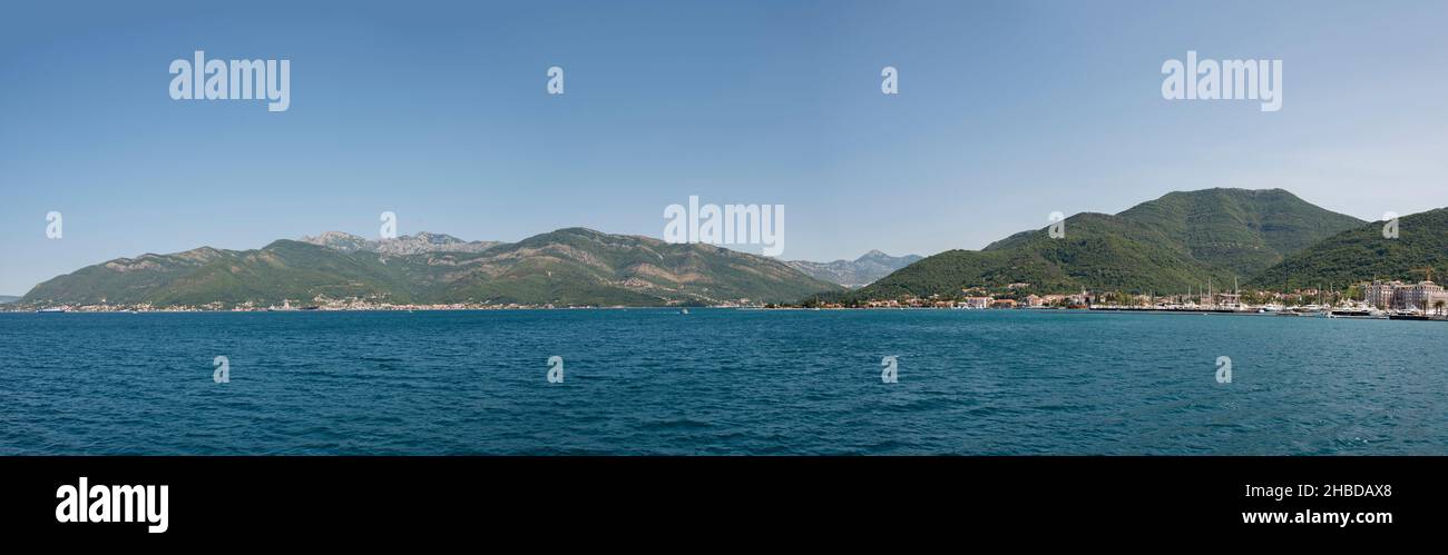 Panoramic view of Tivat bay from Tivat to northwest side with Bijela ...